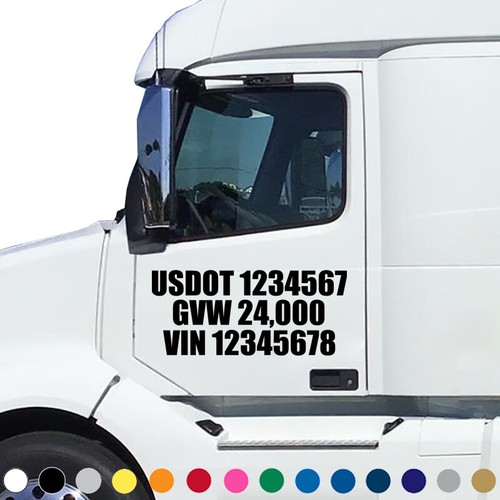 Set of 2 Custom USDOT GVW VIN Number Lettering Decal Truck Tractor Semi ...