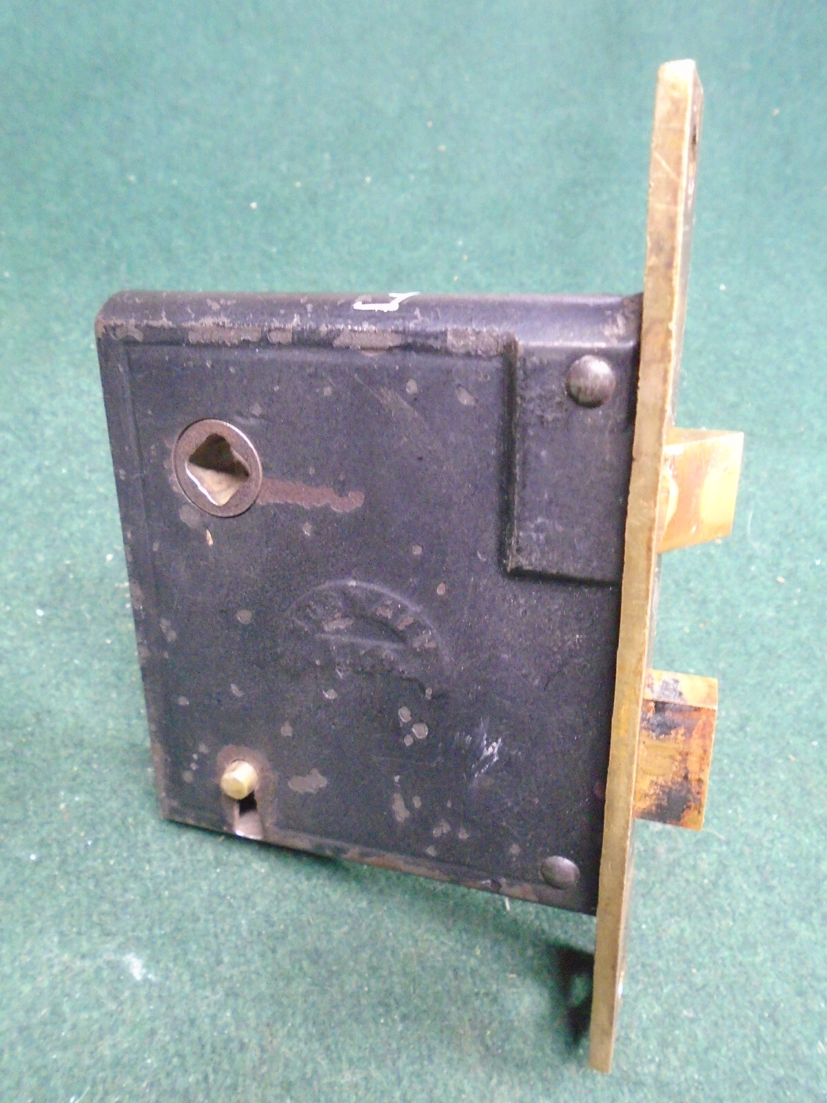 NORWALK # 470 MORTISE LOCK w/KEY, 5 1/2" BRASSE FACE w/KEY, RESTORED ...