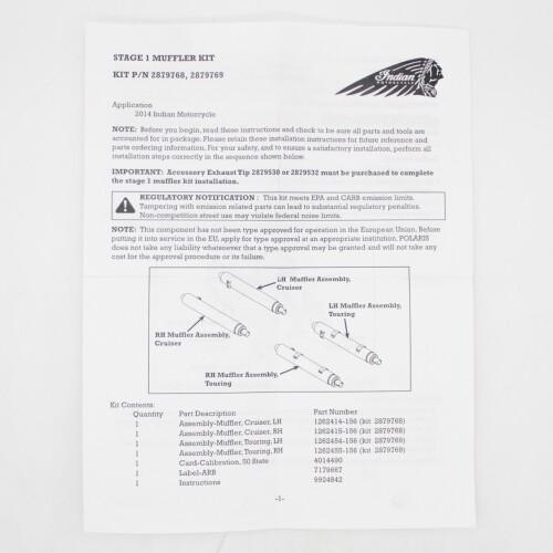 Indian Motorcycle Stage Exhaust Kit Part Number - 2879768-266 | eBay