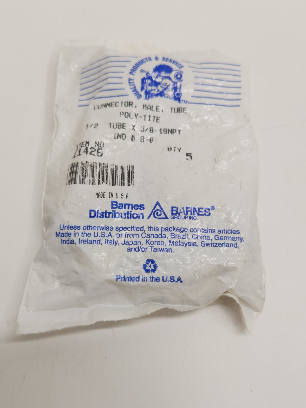LOT OF (5) NEW IN BAG! BARNES POLY-TITE MALE TUBE CONNECTOR 11428 | eBay