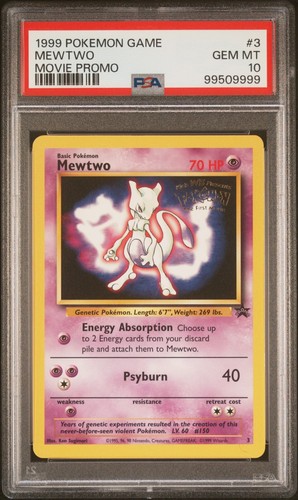 PSA 10 GEM MINT Mewtwo WOTC BLACK STAR PROMOS #3 WB MOVIE PROMO Pokemon ...