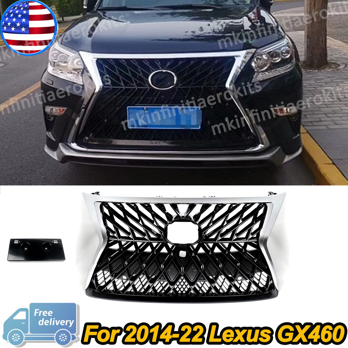 NEW UPGRADE LUXURY GRILL Fit For 2014-2022 LEXUS GX460 Front Upper ...