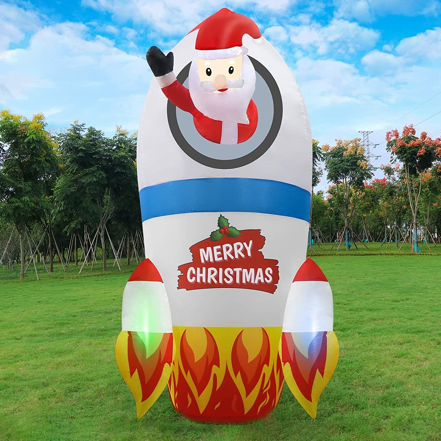 8 FT Christmas Inflatable Rocket with Santa Inflatable Yard Decor Decor ...