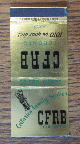 CFRB RADIO STATION MATCHBOOK COVER: TORONTO, ONTARIO EMPTY MATCHCOVER ...