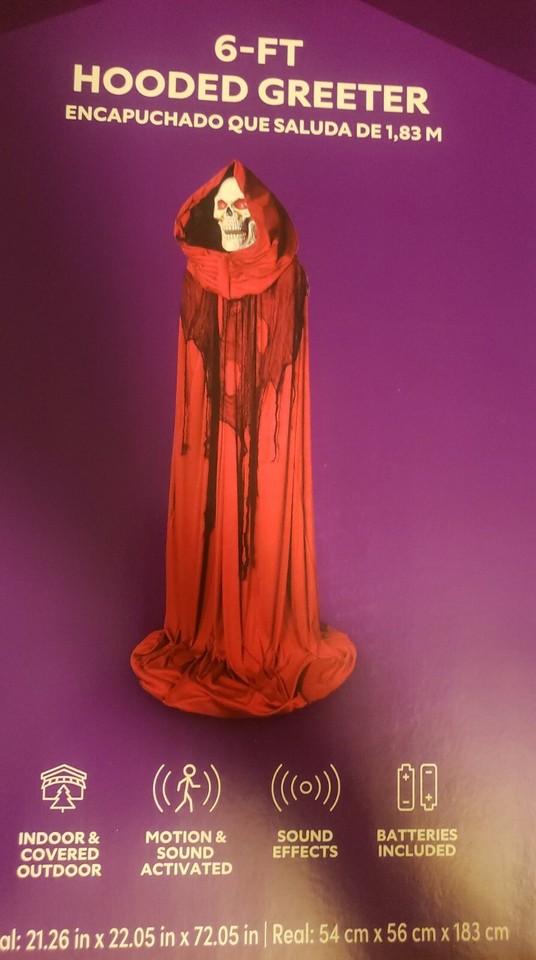 NEW- Haunted Living 6-FT Hooded Greeter Talking Animatronic Skeleton ...