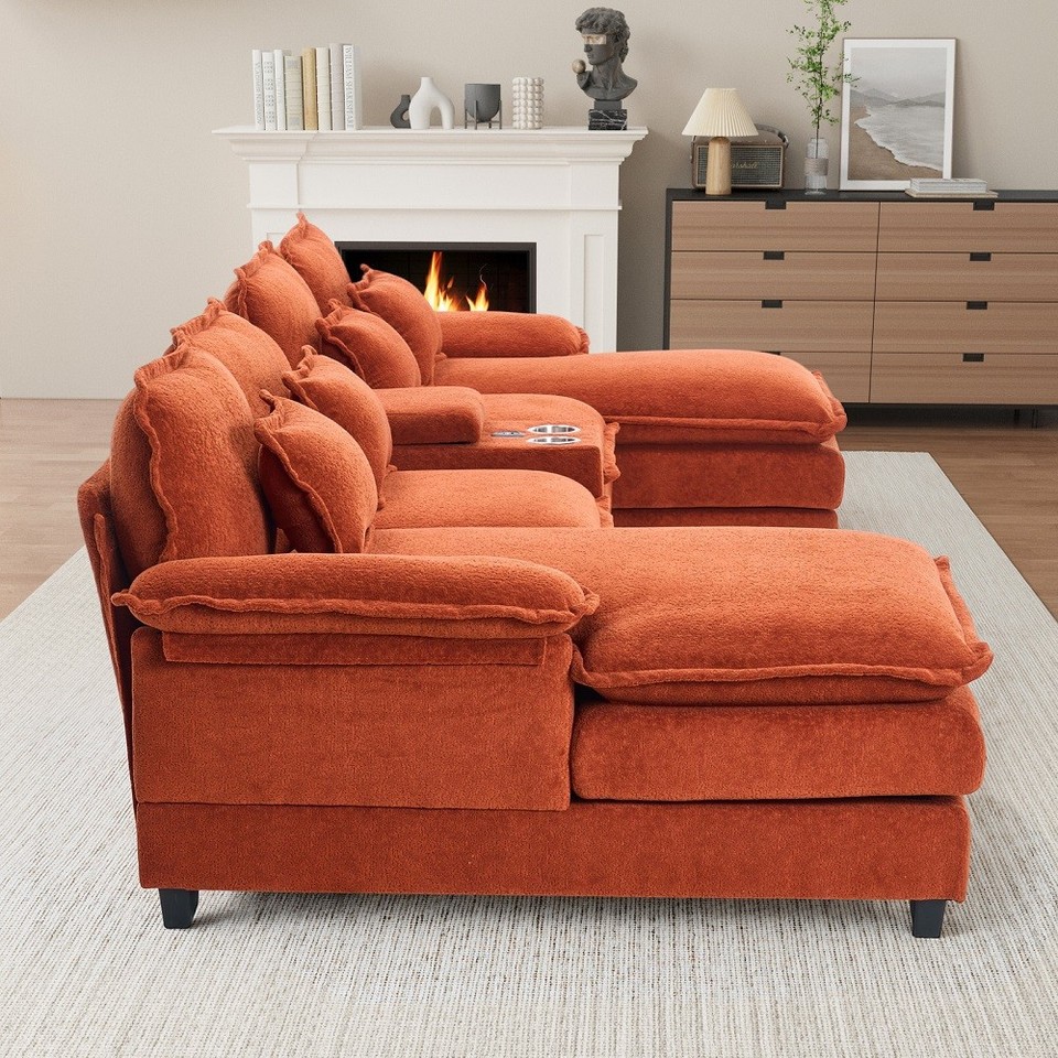 Modern 124" U-Shaped Oversized Sectional Sofa Couch w/Central Console ...