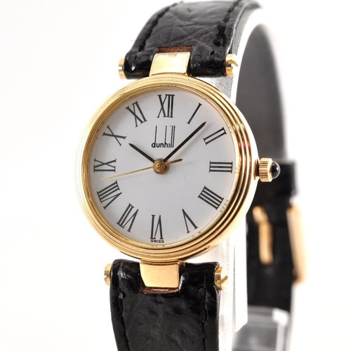 Dunhill Womens Quartz Leather Band Black Gold Roman Numeral Watch 7 ...