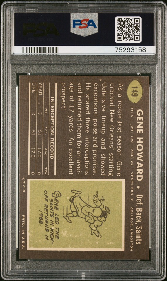 1969 TOPPS FOOTBALL #149 GENE HOWARD NEW ORLEANS SAINTS PSA 89 | eBay
