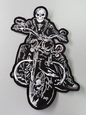 Embroidered Riding Skull Back patch for bikers or motorcycles jackets ...
