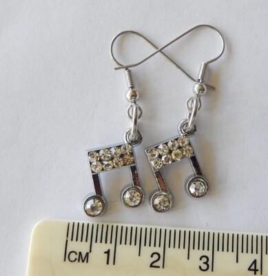 Love Music notes, bling diamante semi quaver earrings on s/steel hooks ...