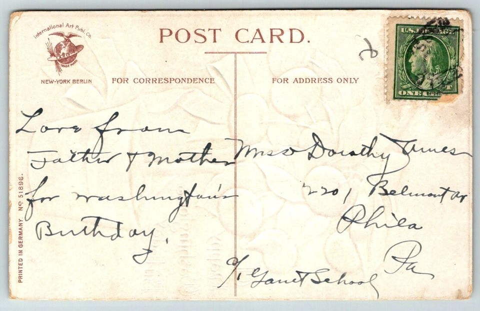 George Washington's Birthday February 22nd Patriotic USA Postcard c1910 ...