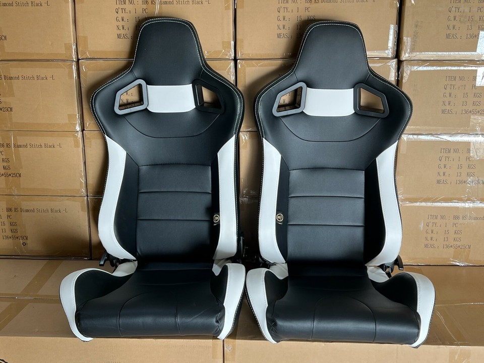 Pair BB6 Reclining Tilting Bucket Sports Seats Pair Black / White ...