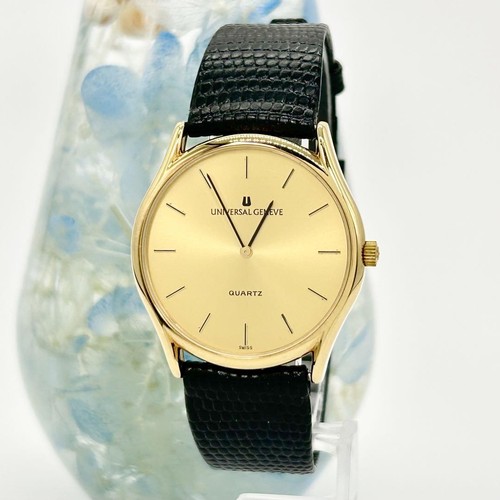 Universal Geneve Quartz Watch Gold Black Analog Men's Timepiece Tested ...