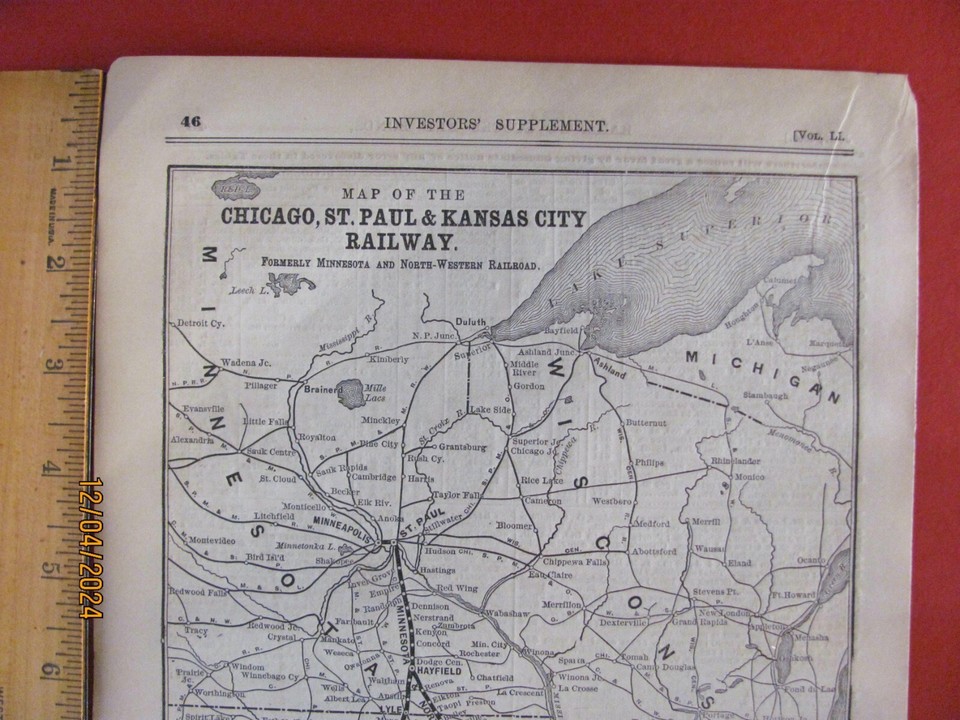 1890 CHICAGO ST PAUL & KANSAS CITY RAILROAD ORIGINAL SYSTEM ROUTE MAP ...