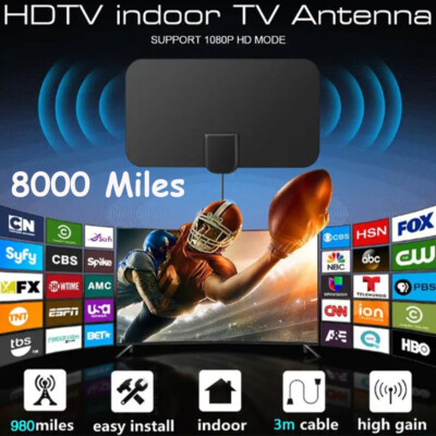 8000Miles Portable TV Antenna Indoor Outdoor Digital HD Freeview Aerial ...
