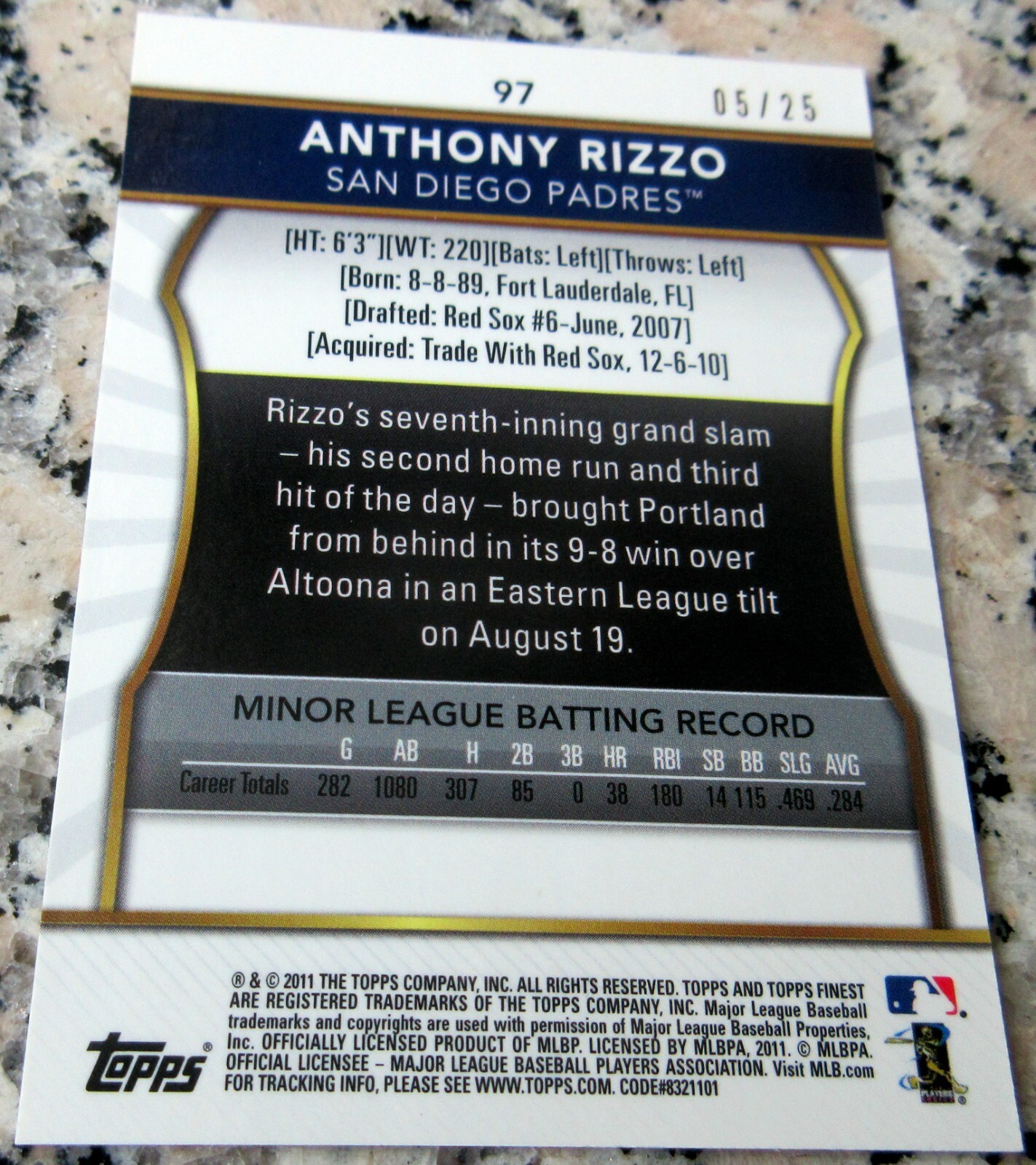 ANTHONY RIZZO 2011 Topps Finest RED REFRACTOR 05/25 SP Rookie Card RC ...