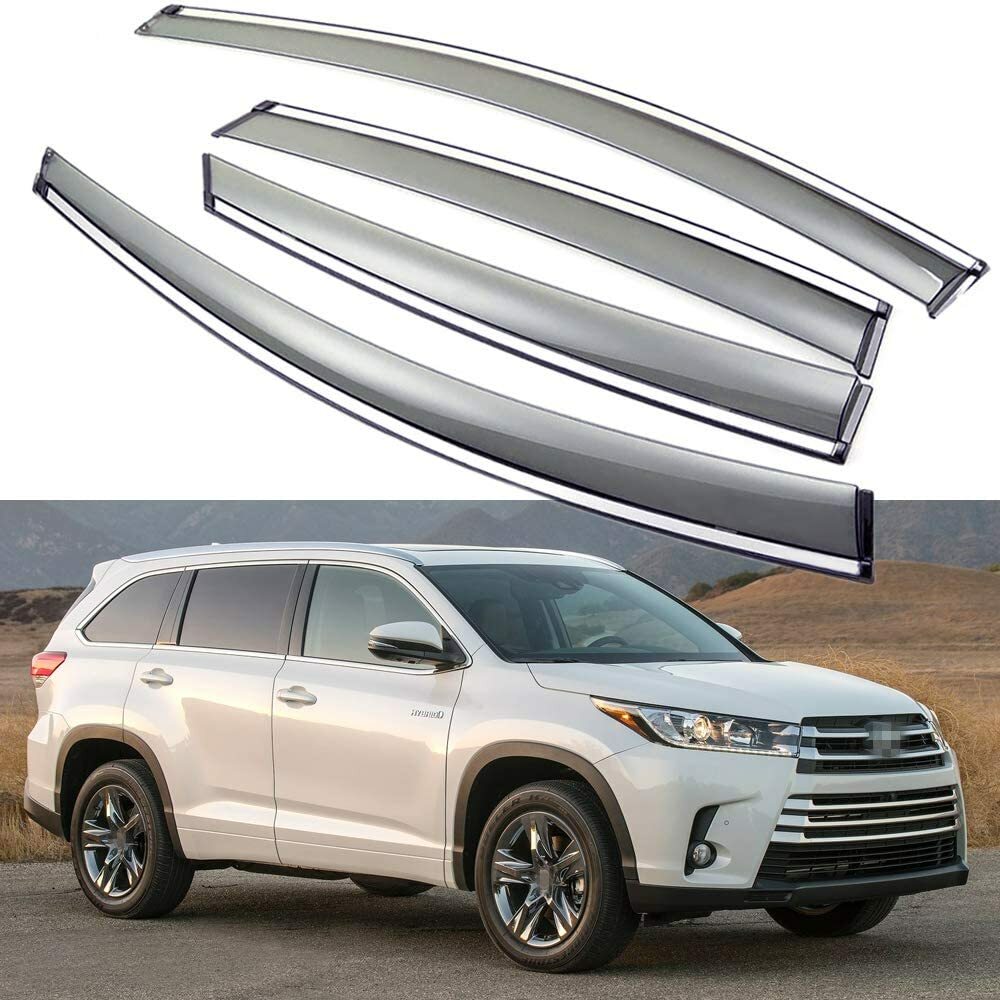For Toyota Highlander 2014-19 Window Visor Rain Guard Vent Chrome Trim ...