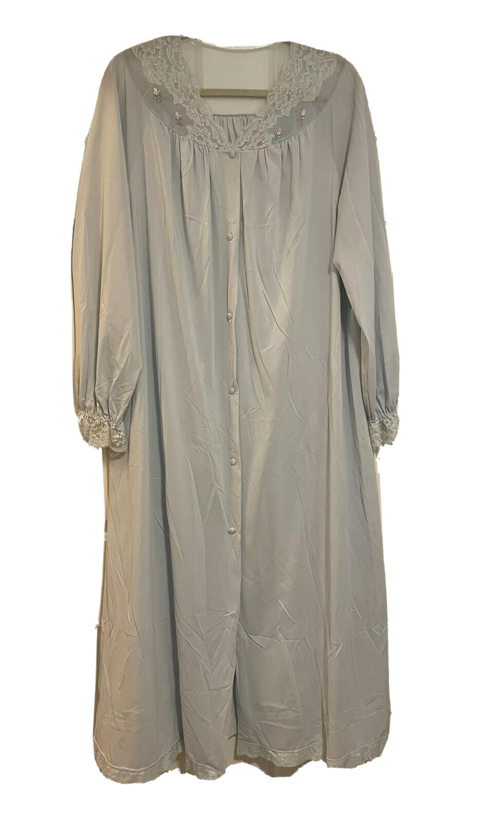 Shadowline Gown Robe Prairie Lace Long Sheer Blue Emb… - Gem