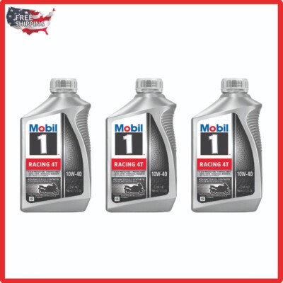 Mobil 1 Racing 4T Motorcycle Full Synthetic Engine Oil 10W-40 1 Quart 3 ...