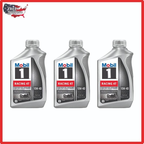 Mobil 1 Racing 4T Motorcycle Full Synthetic Engine Oil 10W-40 1 Quart 3 ...