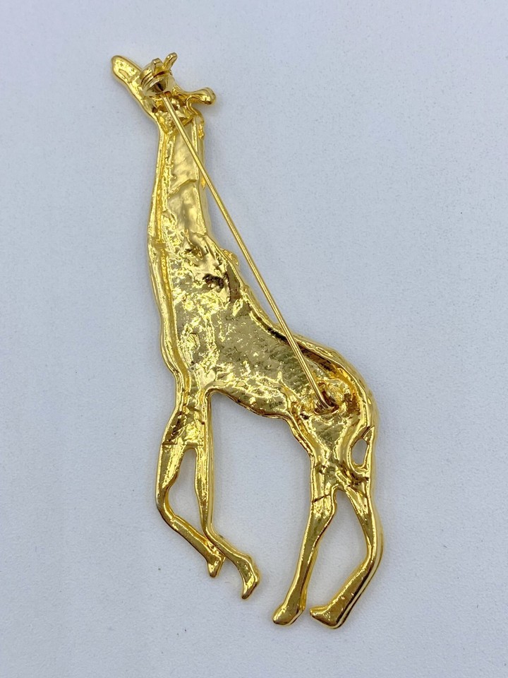 E3-1759 VINTAGE BROOCH GOLD TONE PIN 3" ANIMAL GIRAFFE ENAMEL ...