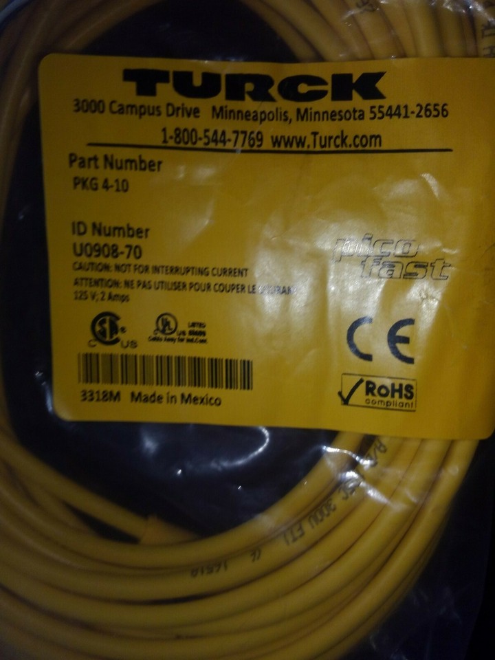 Turck PKG 4-10 Molded Cordset U0908-70 125V 2A Package Open But New | eBay