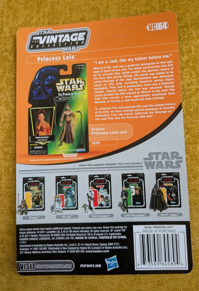 Star Wars Vintage Kenner Slave Princess Leia VC64 2011 SDCC Unpunched ...