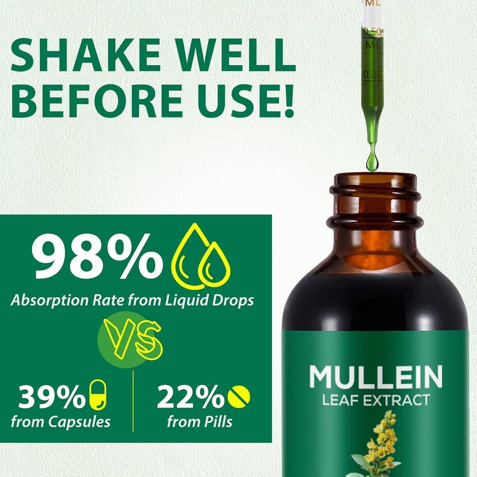 2 Fl Oz Mullein Drops, Mullein Leaf Extract for Lung Cleanse, Mullein ...