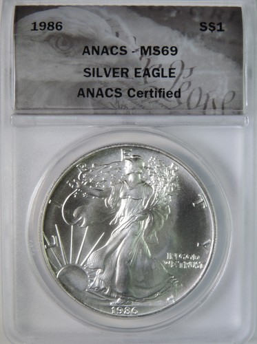 1986 American Silver Eagle ASE 1oz .999 ANACS Graded MS69 First Year ...