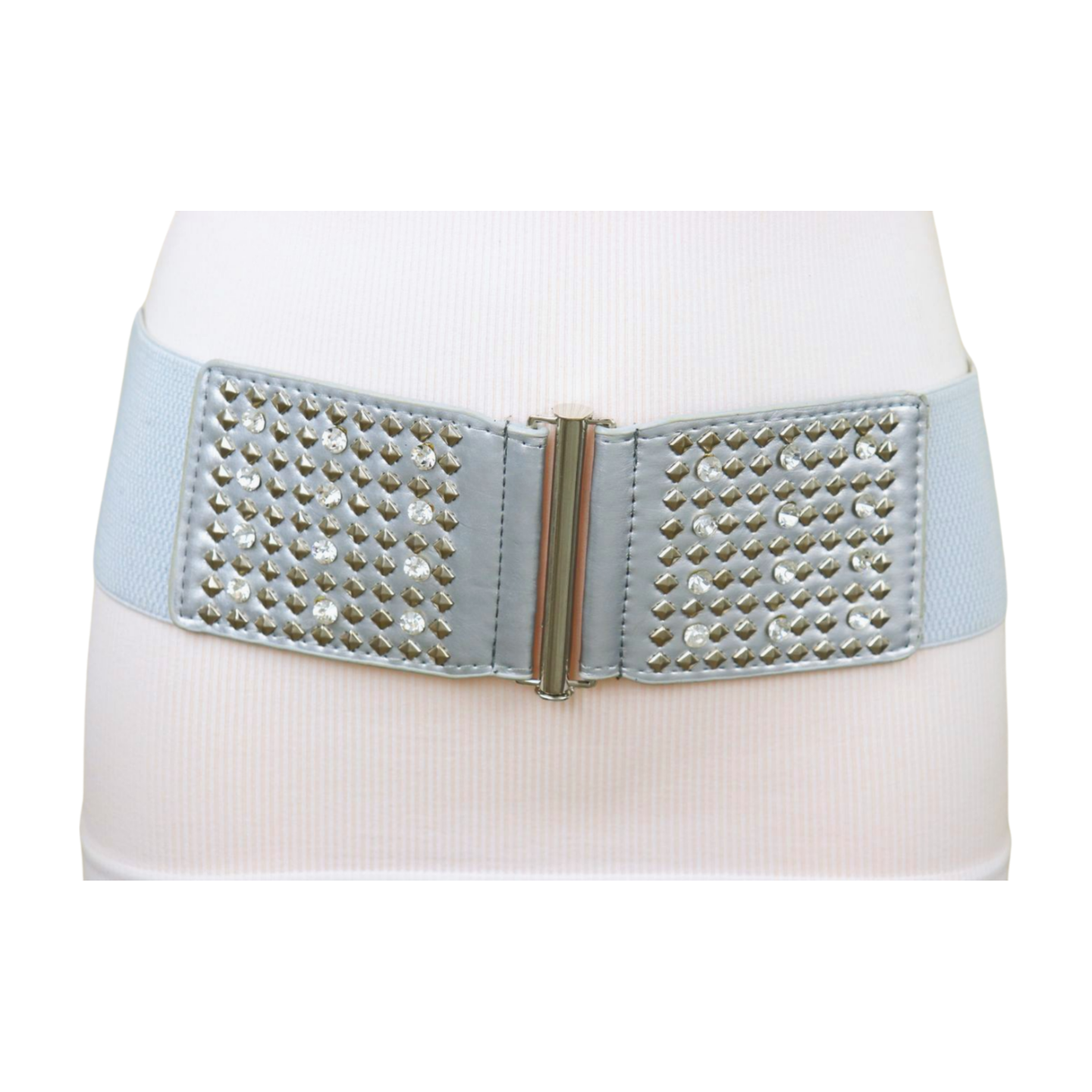 Women Silver Elastic Waistband Day Night Belt Bling Metal Studs Hip ...