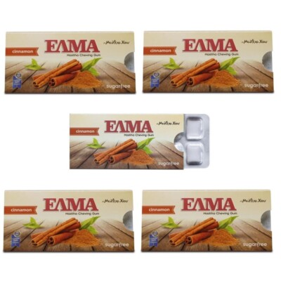 5 x Packs ELMA Sugar Free CINNAMON Greek Chewing Gum Natural Resin ...
