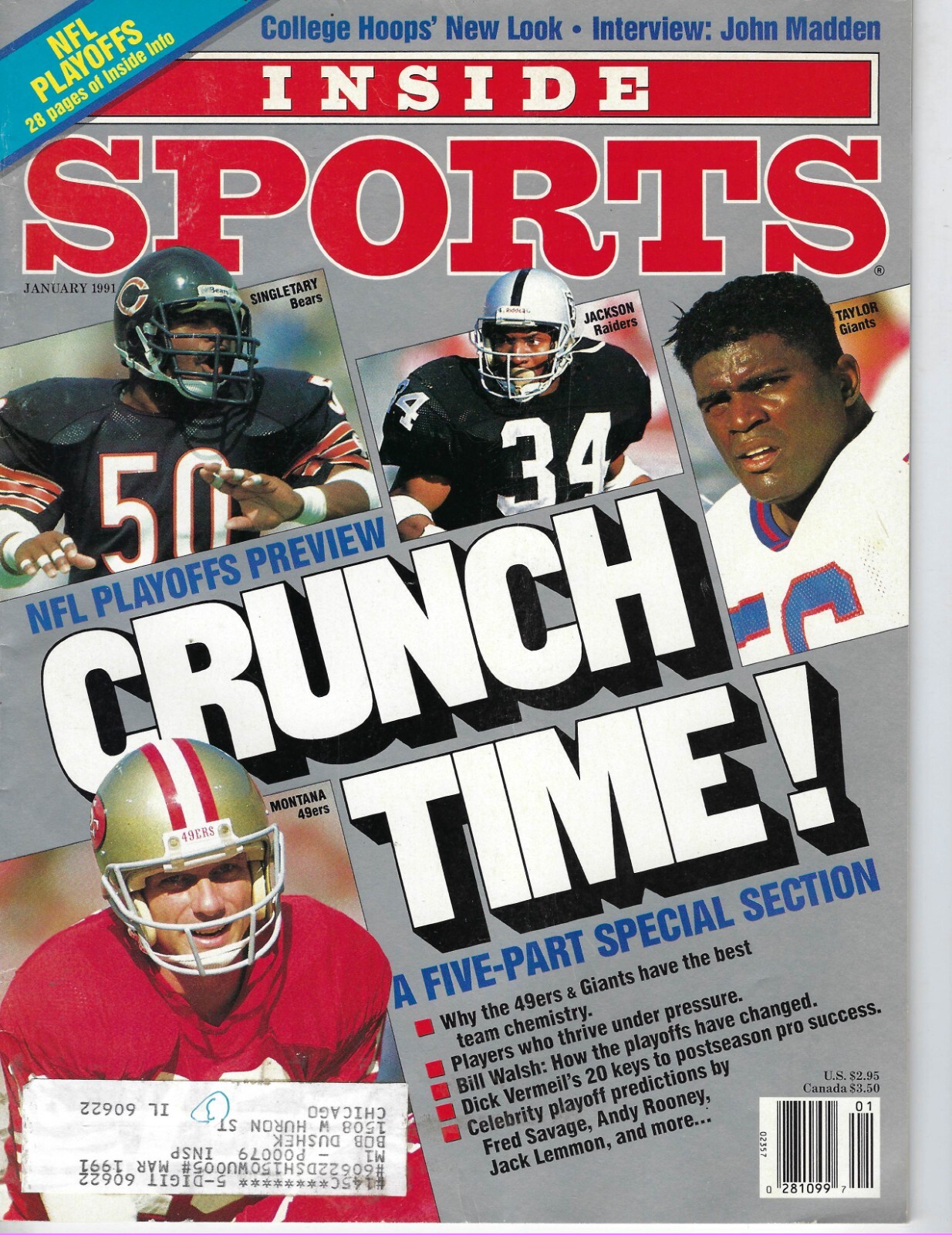 1991 Inside Sports magazine football Mike Singletary Chicago Bears Joe ...