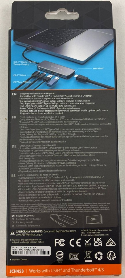 ** Brand New ** J5 Create JCH453 USB4 8K60 Multi-Port 6 in 1 Slim Hub ...
