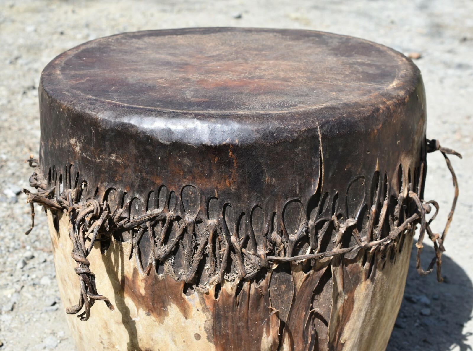 Huge African Antique Ethiopian Carved Wood Leather Ceremony Drum ...