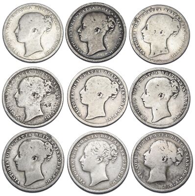 1871 - 1879 Shillings Lot (9 Coins) - Victoria British Silver Coins ...