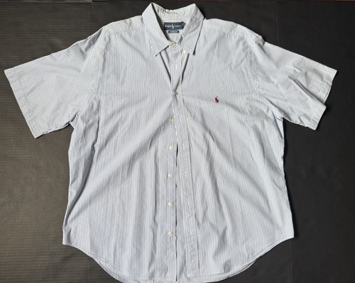 Ralph Lauren Classic Fit Short Sleeve 2XB Dress Shirt Blue/White ...