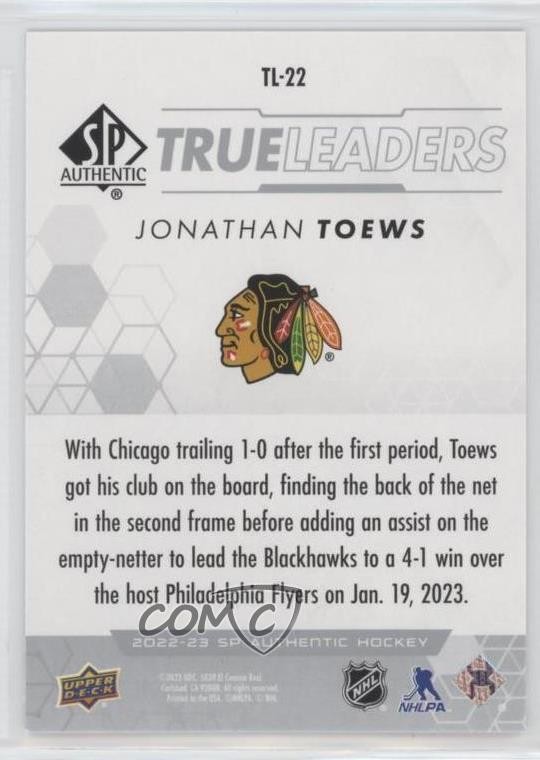 2022-23 SP Authentic True Leaders Jonathan Toews #TL-22 | eBay