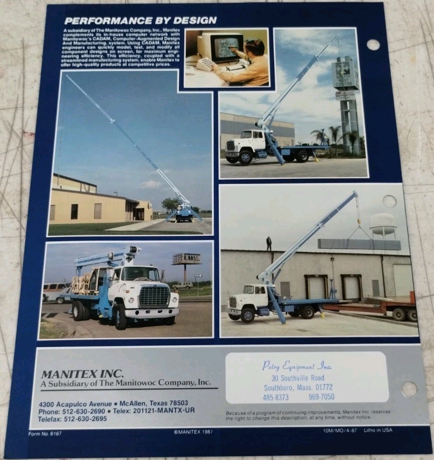 1987 Manitex Model 1161 Boom Truck Sales Brochure Form 6167 | eBay
