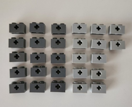 27 LEGO Technic Brick 1x2 with Axle Hole 32064 dark & light bluish grey ...