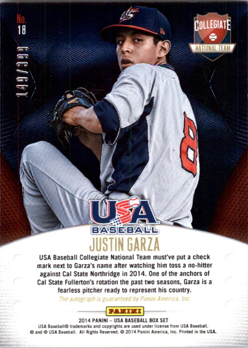 2014 USA Baseball Collegiate National Team Signatures #18 Justin Garza ...