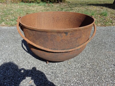 LARGE Antique Cast Iron Cauldron Kettle 22-3/4" diameter, 13-7/8" high ...
