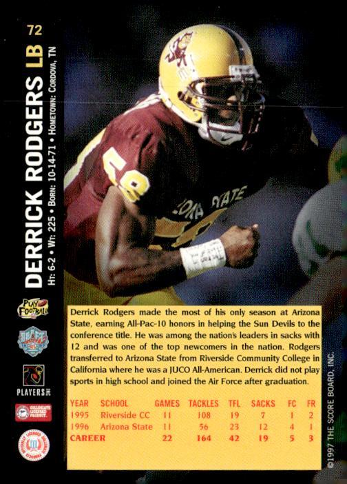 1997 Score Board NFL Rookies #72 Derrick Rodgers | eBay