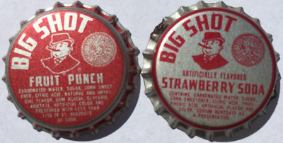 BIG SHOT FRUIT PUNCH & STRAW. SODA BOTTLE CAPS; LOUISIANA TAX SEAL ...