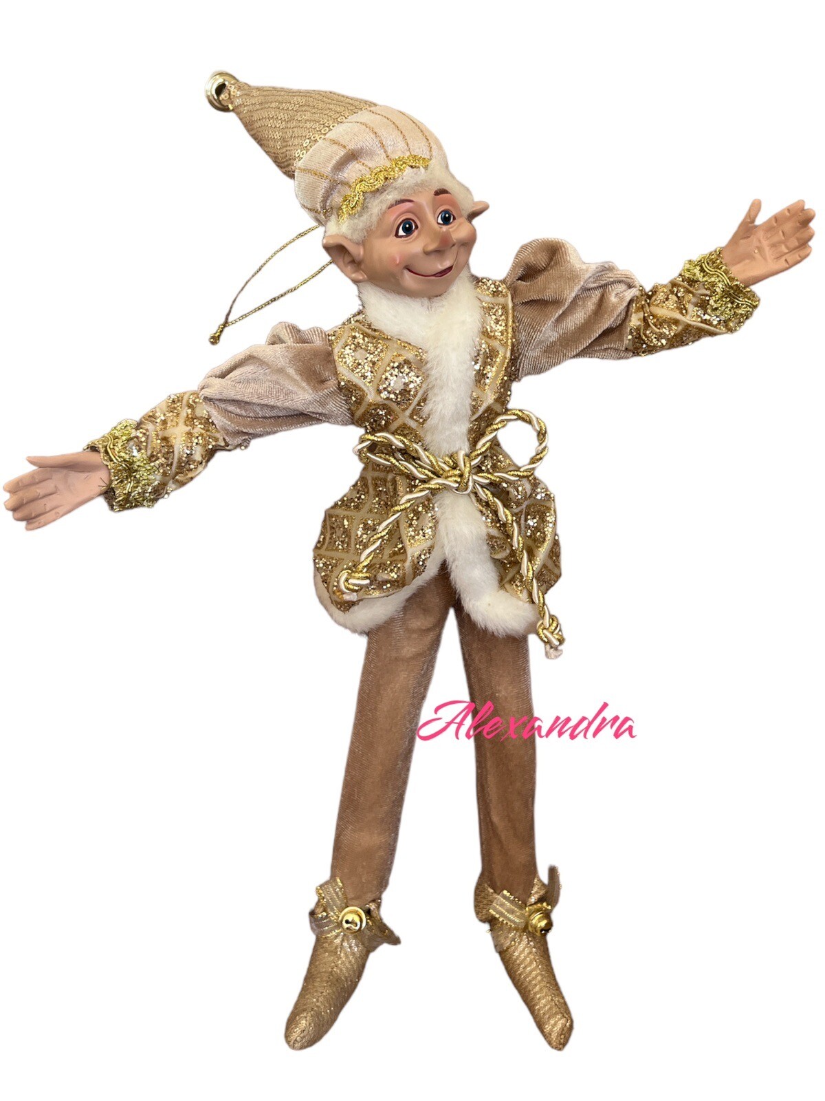 Christmas Posable Elf limbs Are Flexible 19” Gold Champagne Ornament ...