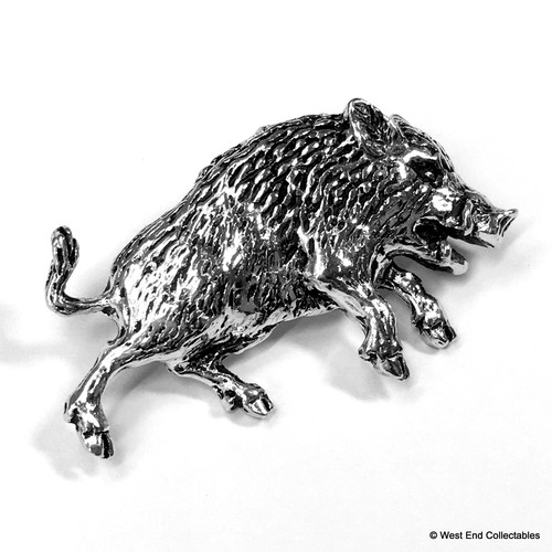 Raging Wild Boar Pig Silver Pewter Pin Brooch Badge Gift - UK Made ...