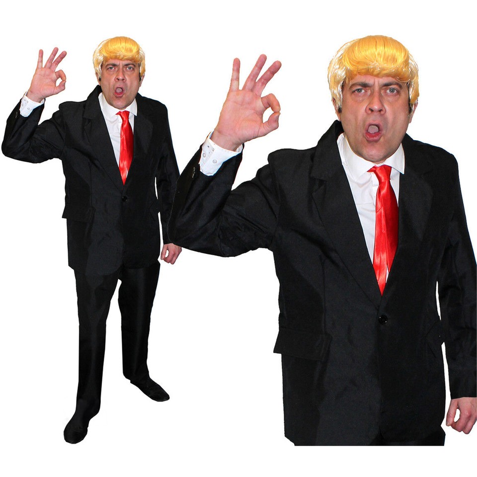DONALD TRUMP COSTUME BLACK SUIT WIG RED TIE AMERICAN PRESIDENT USA ...
