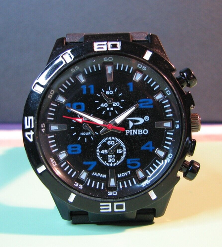 Pinbo Quartz Watch with Rubber Bracelet and Decorative Sub-Dials | eBay