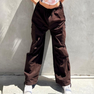 Lady Cargo Pants Trousers Drawstring Elastic Waist Hiking Harajuku ...