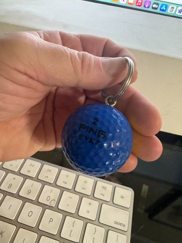 VINTAGE Ping Eye2 Golf Ball Keychain Two Tone Ball Yellow /Blue Karsten ...