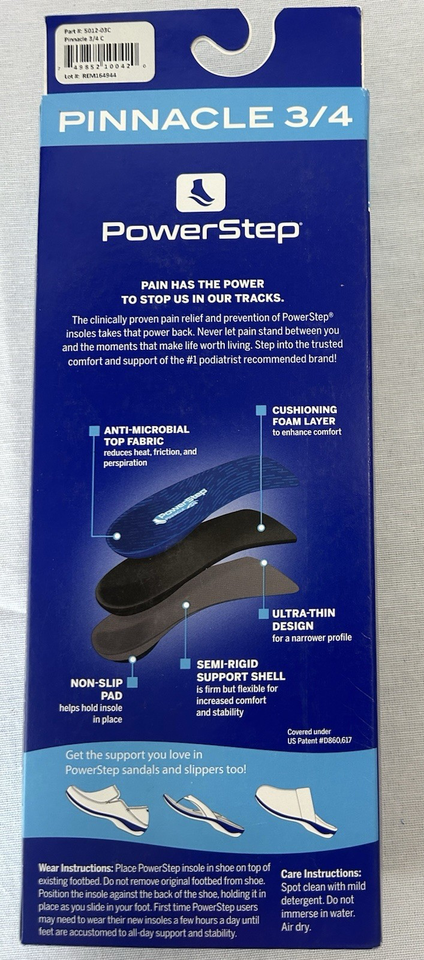 Powerstep Orthotic Support Pinnacle 3/4 Insoles C Men's 9-9.5 Women's 11-11.5 | eBay